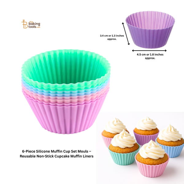 6-Piece Silicone Muffin Cup Set Mouls – Reusable Non-Stick Cupcake ...