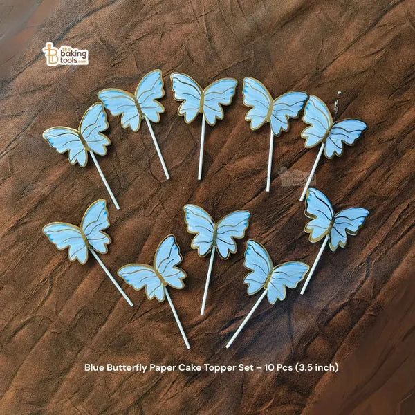 Blue Butterfly Paper Cake Topper Set – 10 Pcs (3.5 inch) - 001