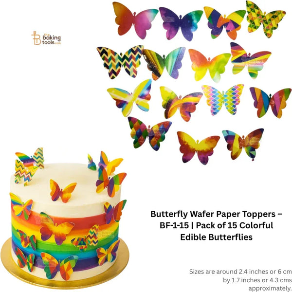 Butterfly Wafer Paper Toppers – BF-1-15 | Pack of 15 Colorful Edible B