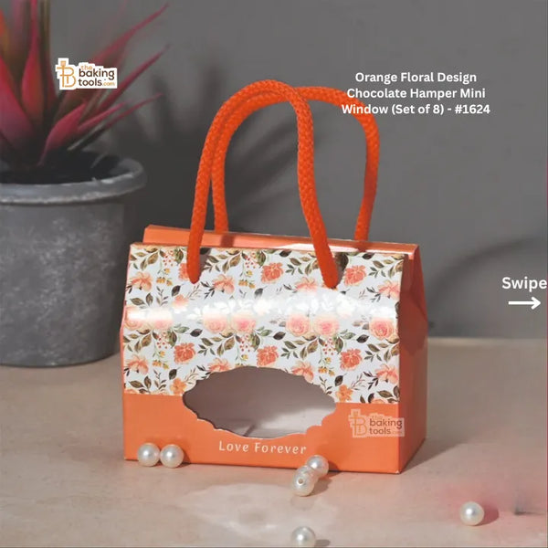 Orange Floral Design Chocolate Hamper Mini Window (Set of 8) #1624