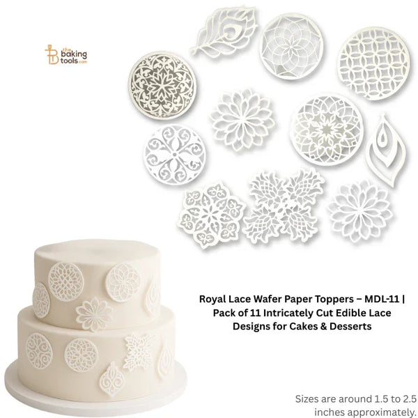 Royal Lace Wafer Paper Toppers – MDL-11 | Pack of 11 Intricately Cut E