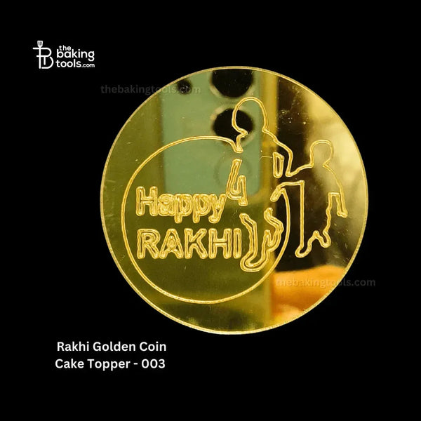 Rakhi Golden Acryllic Coin Cake Topper - 003