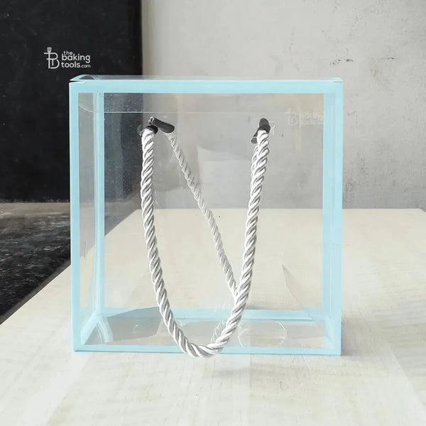 Small Blue Border PVC Transparent Hamper Gift Bag With Lace Handle ...